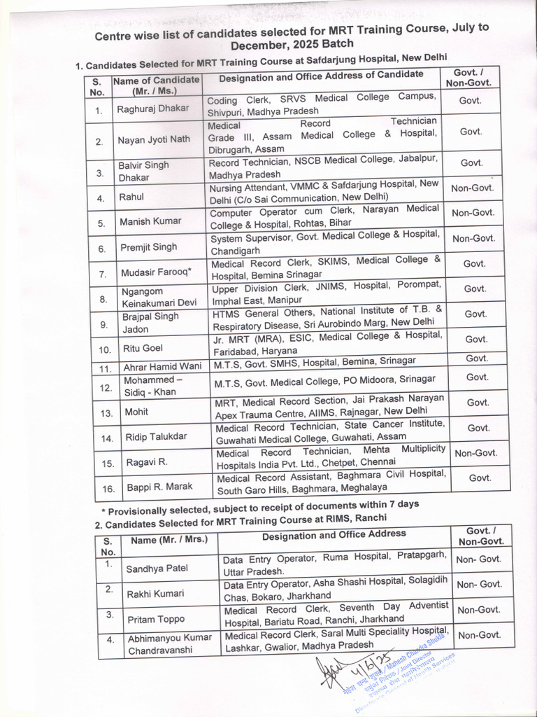 MRT Training Course July To December 2025 Batch | PDF