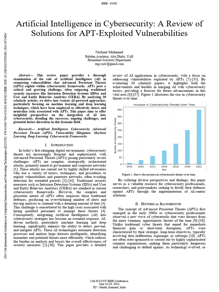 Artificial Intelligence in Cybersecurity A Review of Solutions For APT ...