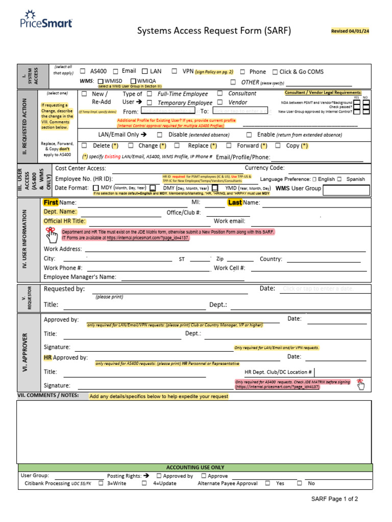 Systems Access Request Form (SARF) | PDF | Computer Network | Virtual ...