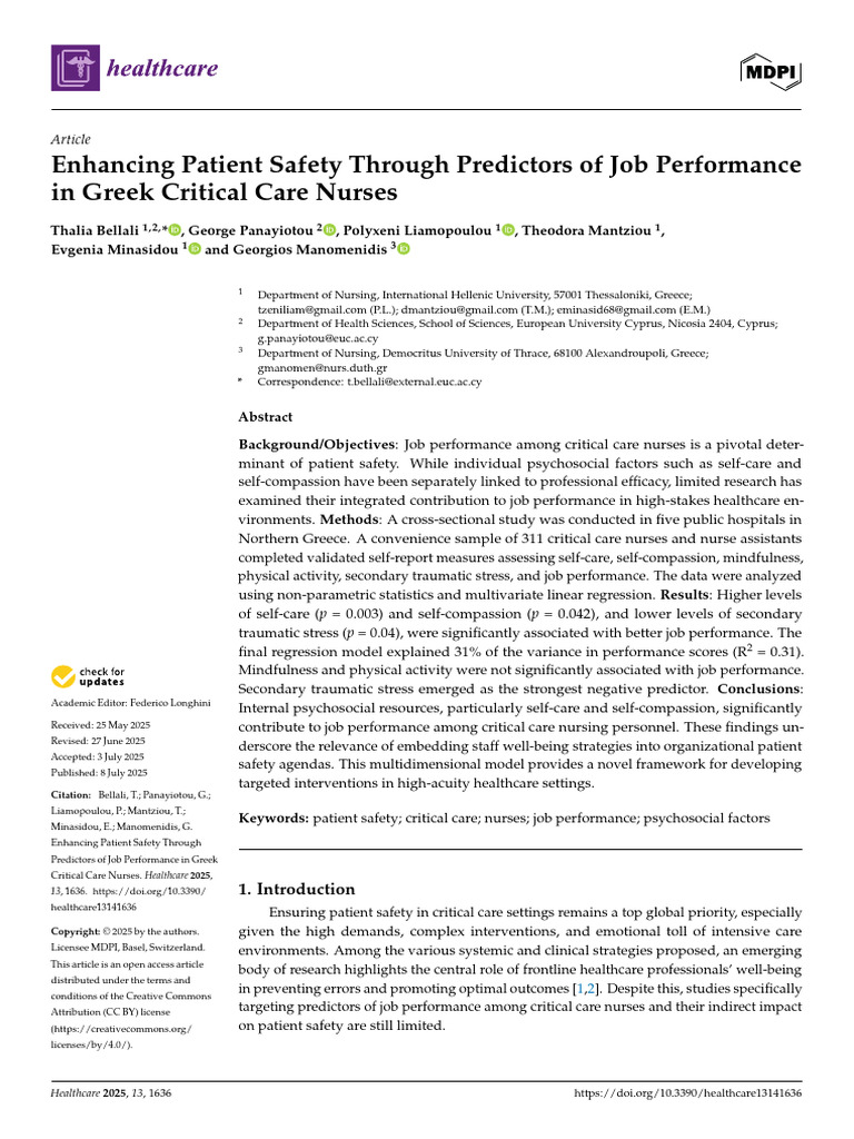 Enhancing Patient Safety Through Predictors of Job Performance in Greek ...