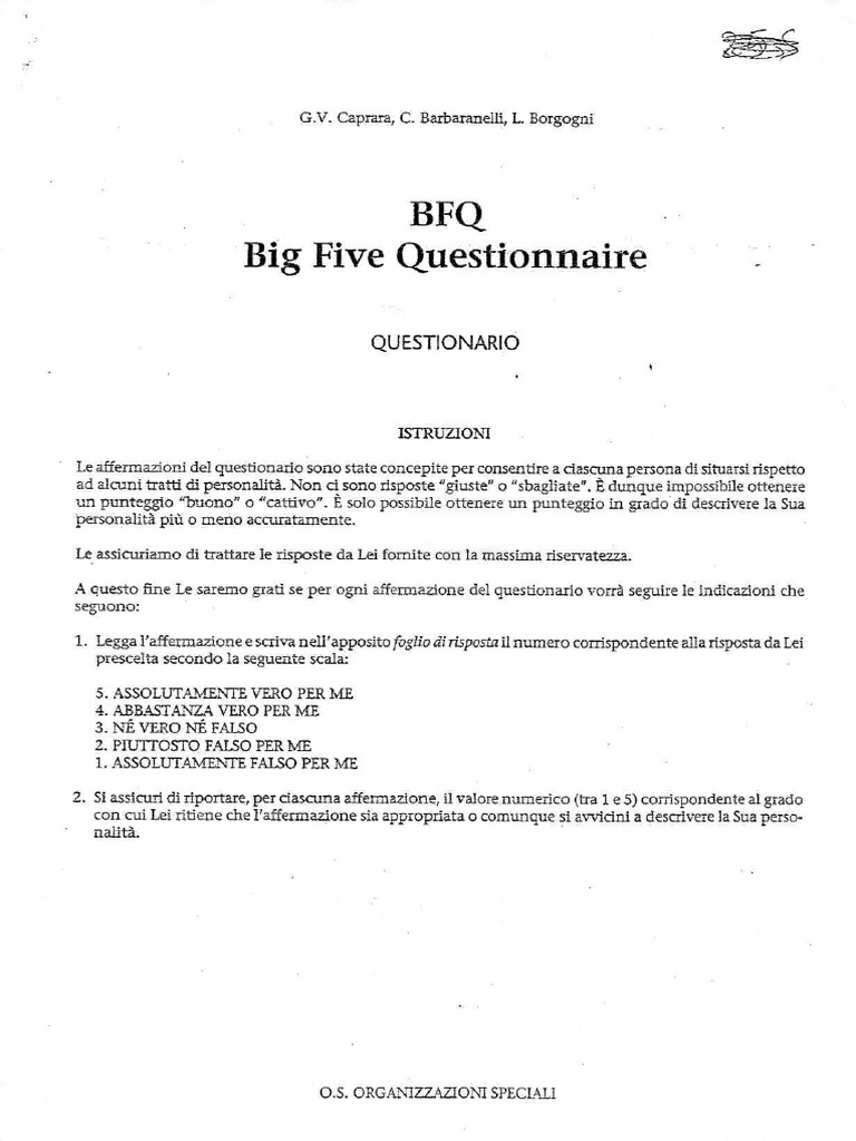 Big Five Questionnaire | PDF