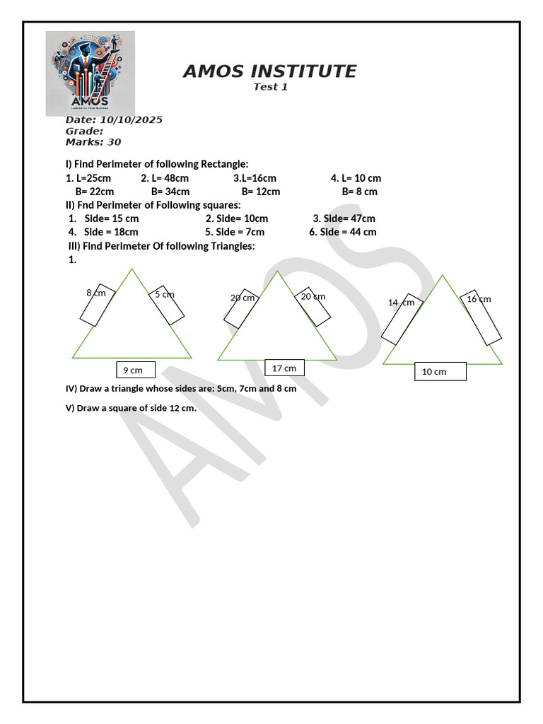Perimeter Test 1 | PDF