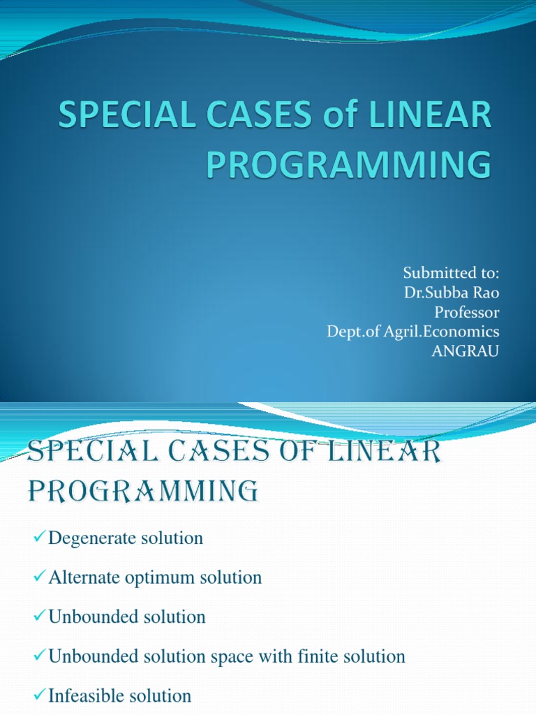 Special Cases Linear Programming | PDF | Mathematical Optimization ...