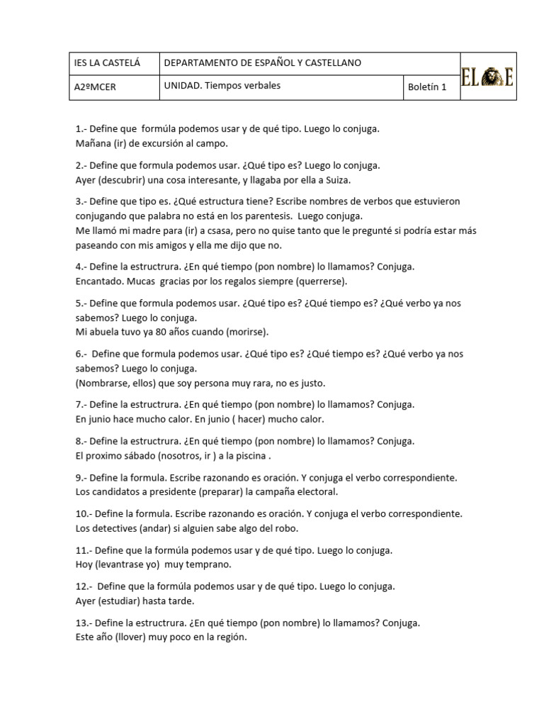 Bol1 Temade - Repaso Tiempos - Verbales | PDF | Verbo