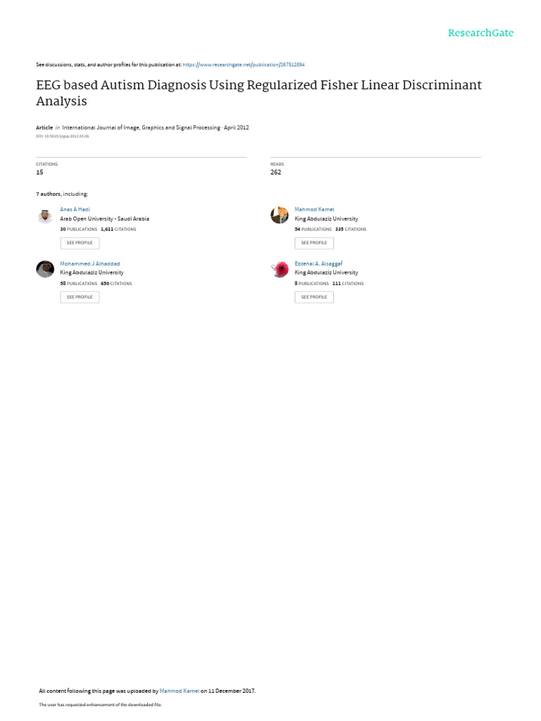 EEGbased Autism Diagnosis Using Regularized Fisher Linear Discriminant ...