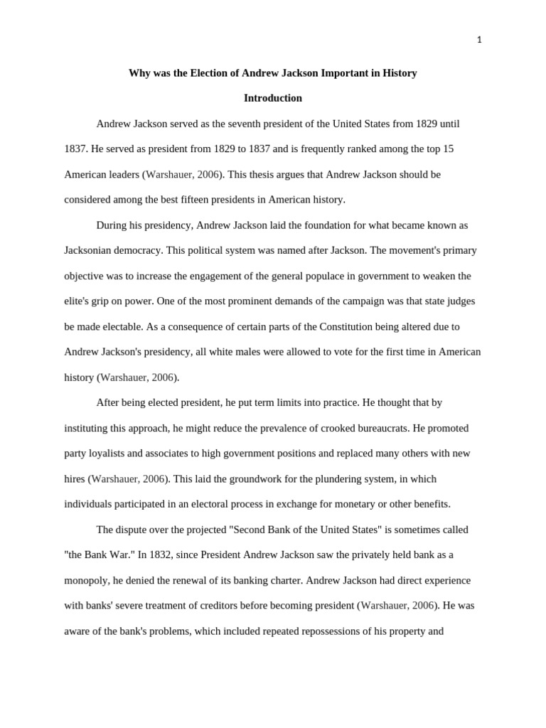 Why Was The Election of Andrew Jackson Important in History | PDF ...