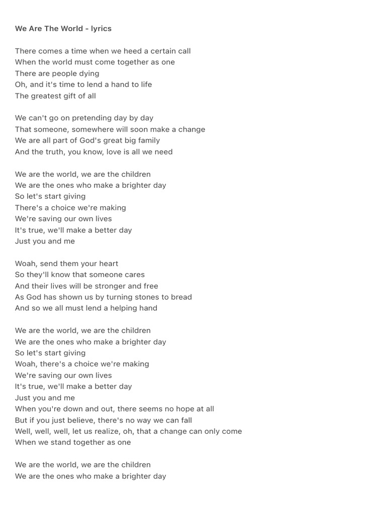 We Are The World - Lyrics | PDF