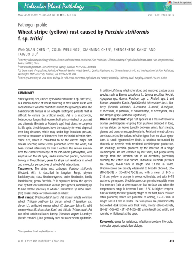 Molecular Plant Pathology - 2013 - Chen - Wheat Stripe Yellow Rust ...