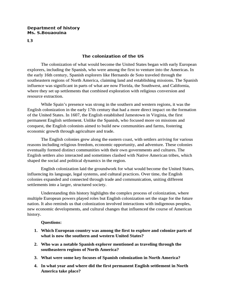 History L3 N2 | PDF | Colonization | The United States