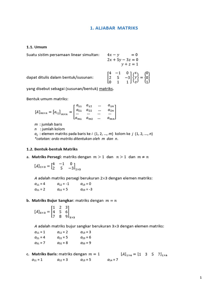 1 Aljabar Matriks | PDF