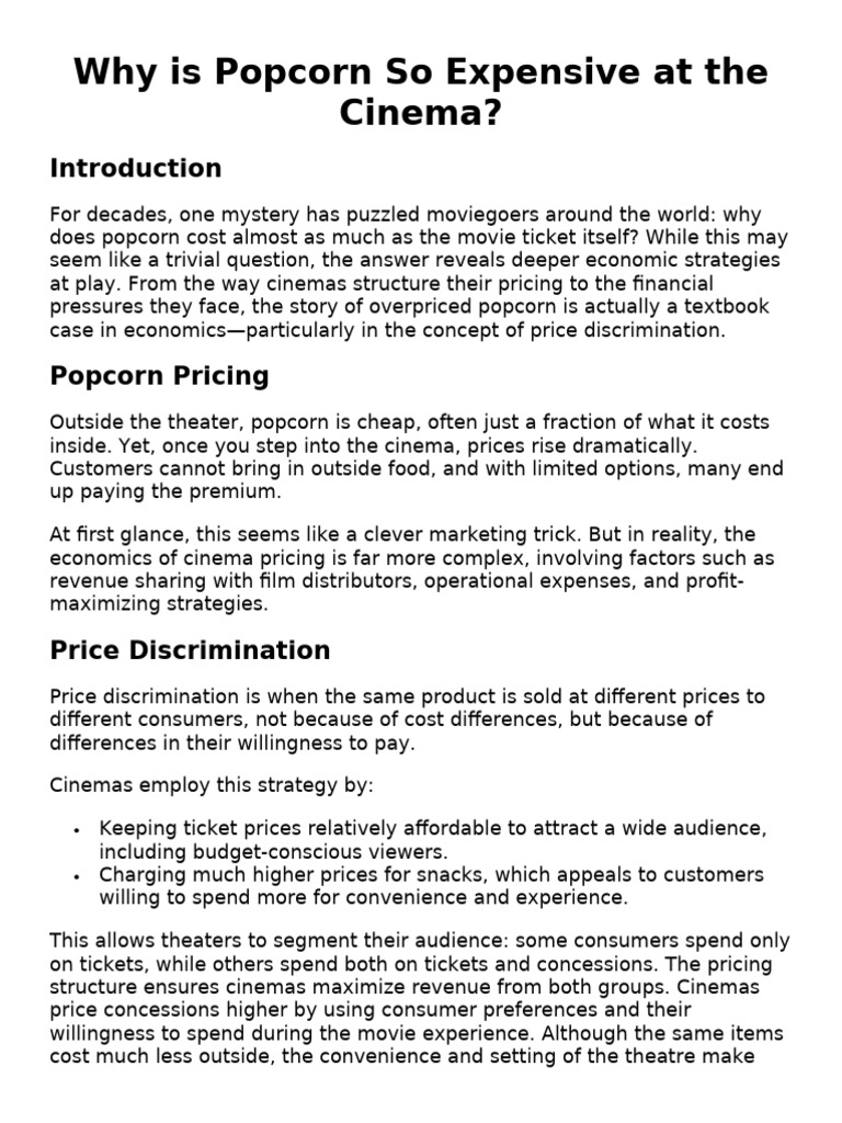 Why Is Popcorn So Expensive at The Cinema | PDF | Movie Theater | Pricing