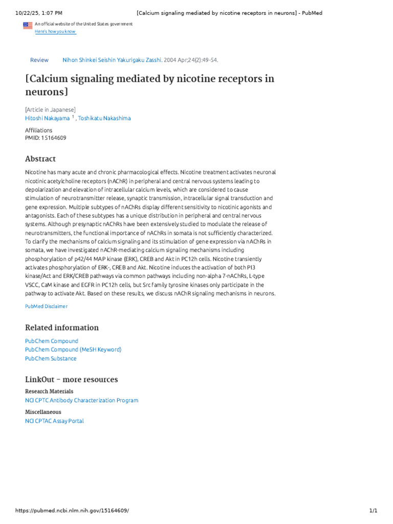 Nicotine Receptors and Calcium Signaling | PDF