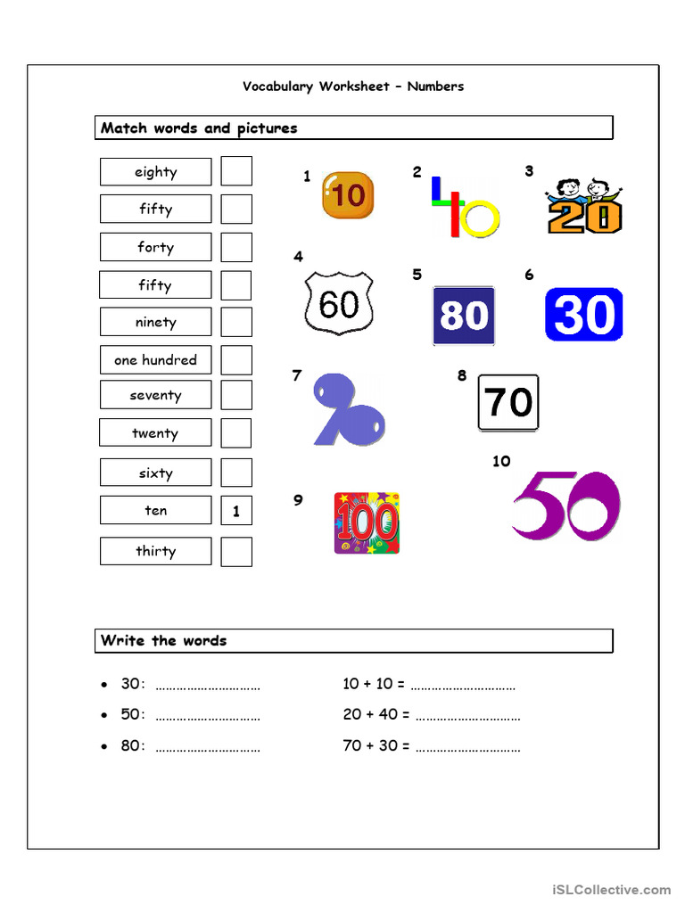 Abby Elaine - Numbers 10 - 100 Matching Worksheet | PDF