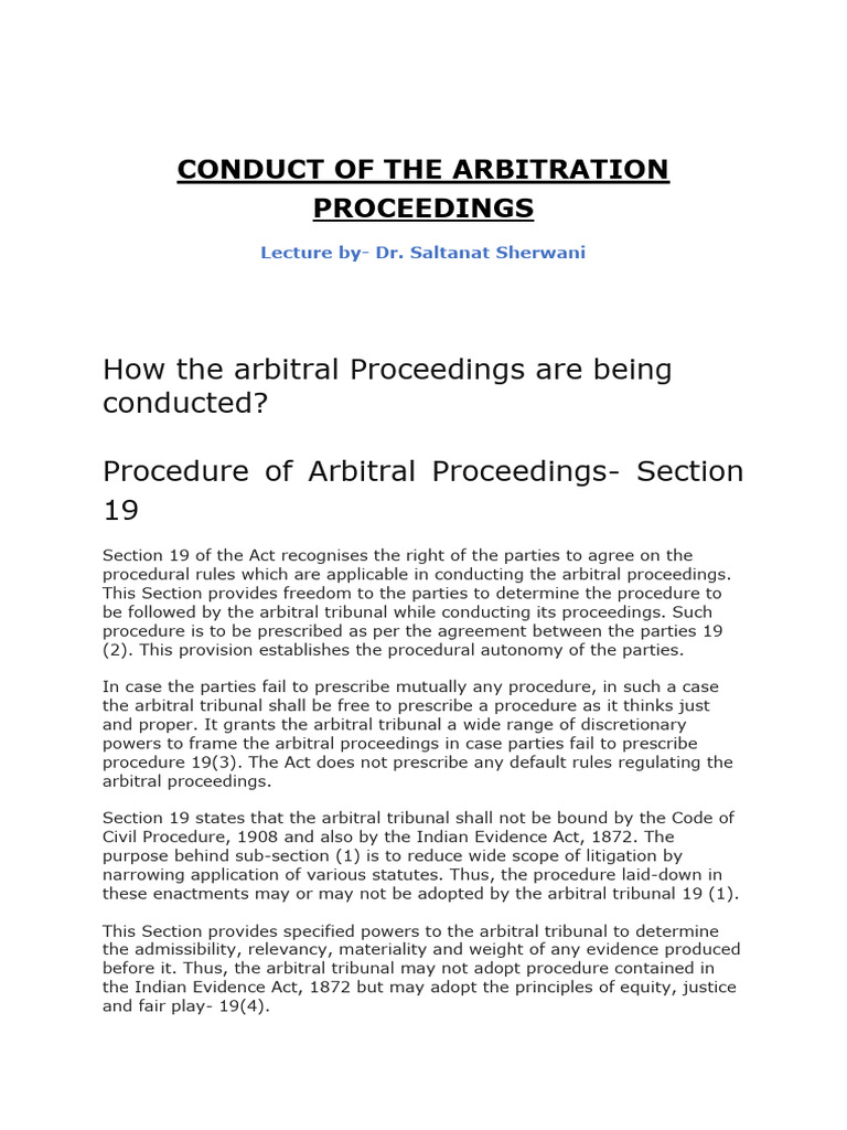 Conduct of Arbitral Proceedings | PDF | Arbitral Tribunal | Arbitration