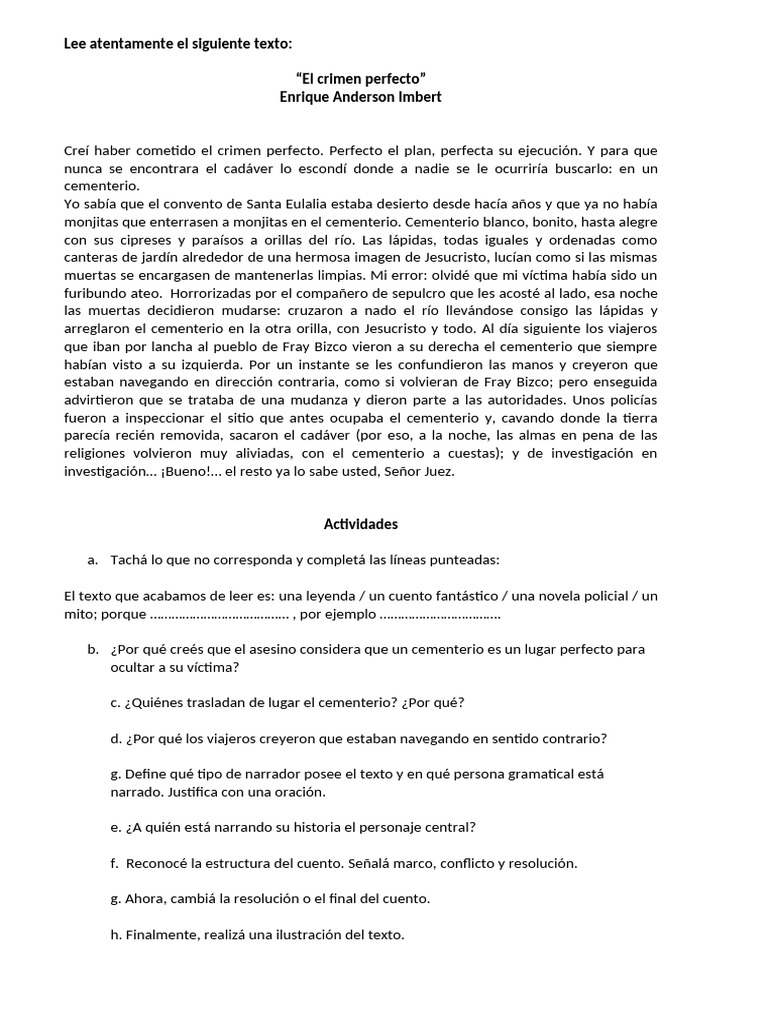 El crimen perf. Imbert. 2° 3. actividades | PDF | Cementerio