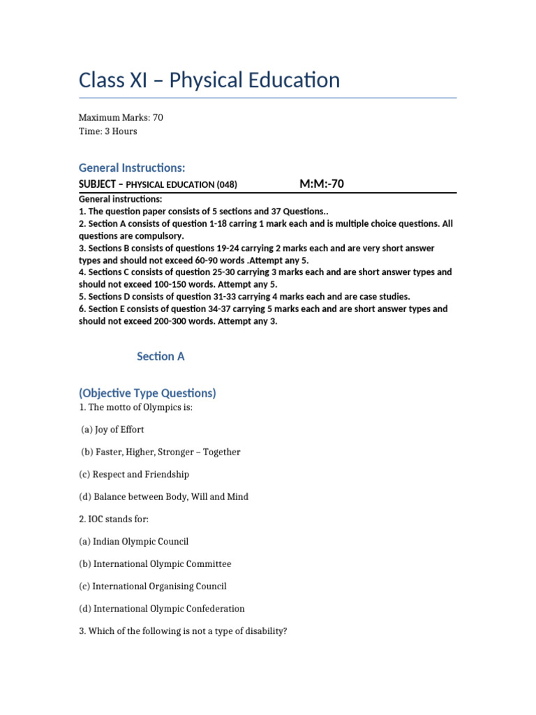 Class XI Physical Education Exam Guide | PDF | Yoga | Spiritual Practice
