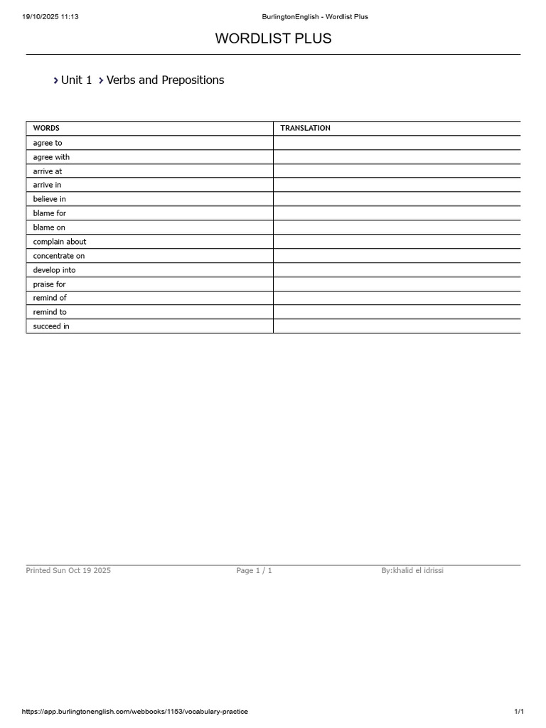 BurlingtonEnglish - Wordlist Plus Verbs | PDF