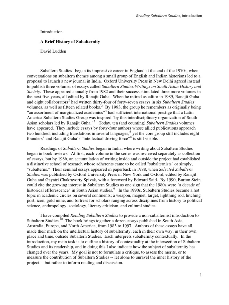 A Brief History of Subalternity David Ludden | PDF | Postcolonialism ...