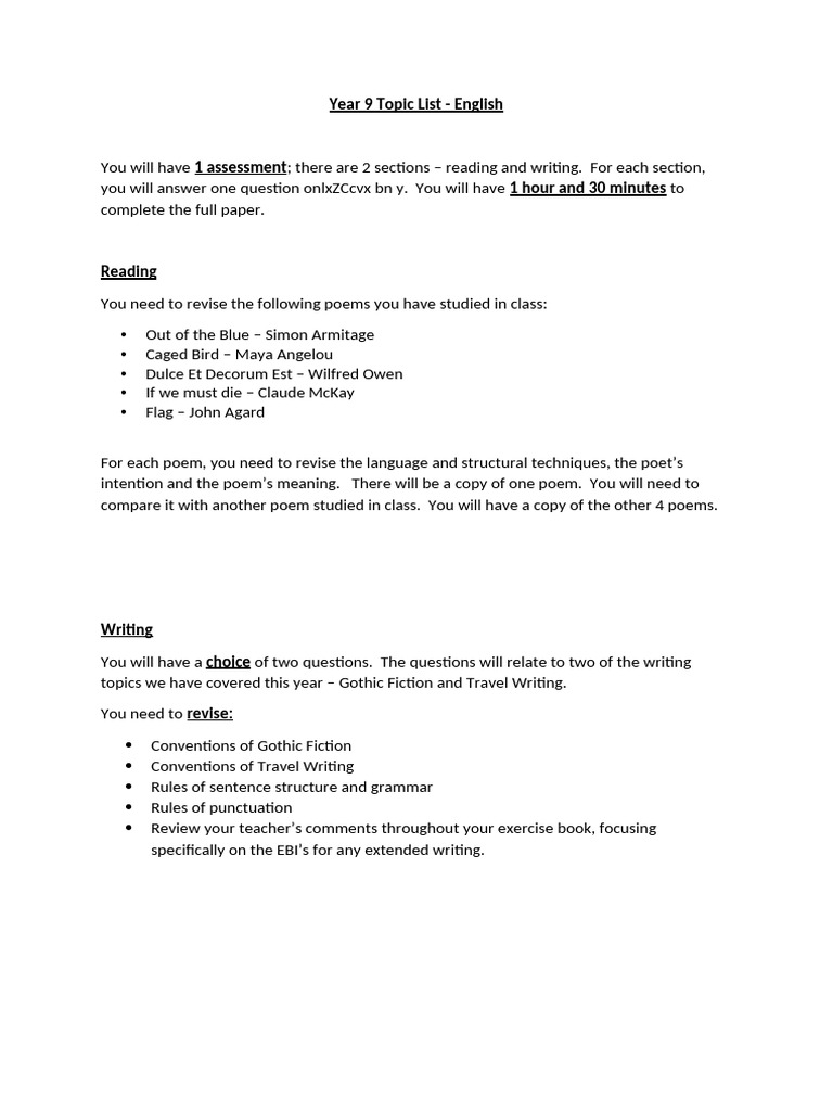 Year 9 English Assessment Guide | PDF