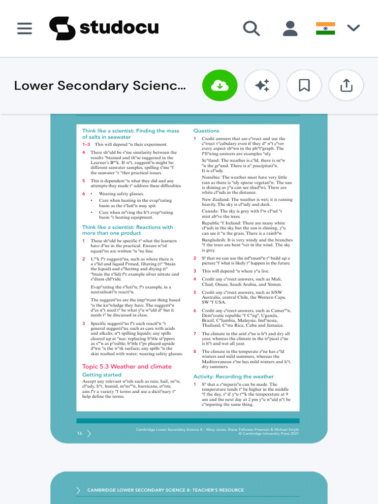 Grade 8 Science Learner's Book Answers | PDF | Temperate Climate ...