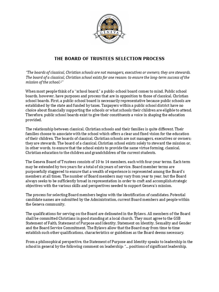 GSB Board of Trustees Selection Process | PDF | Leadership