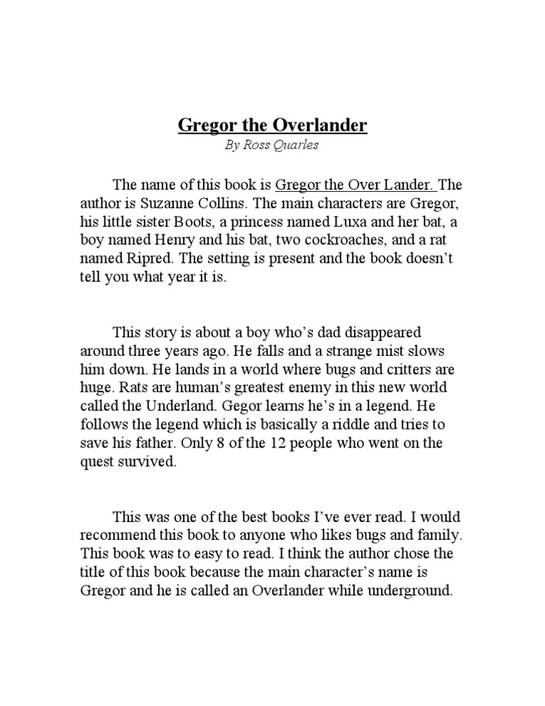 Gregor the Overlander: A Summary | PDF
