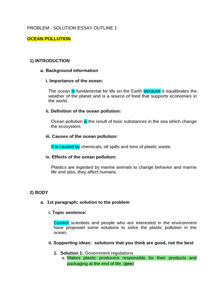 OUTLINE 1 - Problem - Solution Essay | PDF | Pollution | Plastic