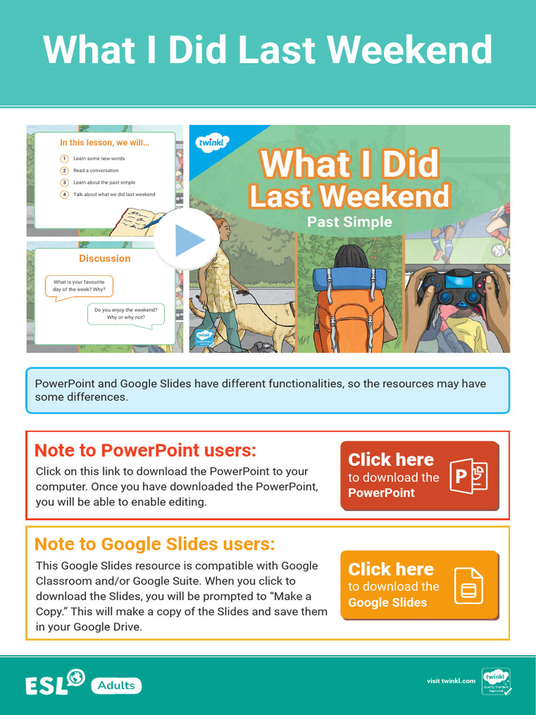 T e 1682002718 Esl What I Did Last Weekend Past Simple PPT Adults A1 ...