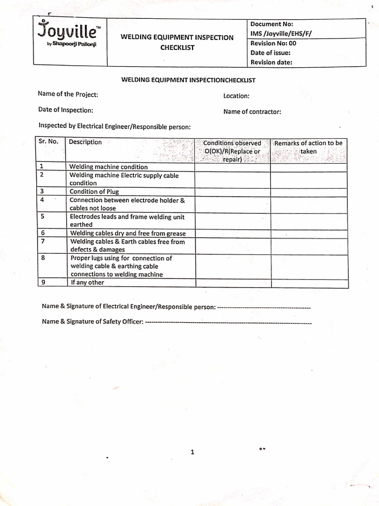 Welding Equipment Inspection Checklist | PDF