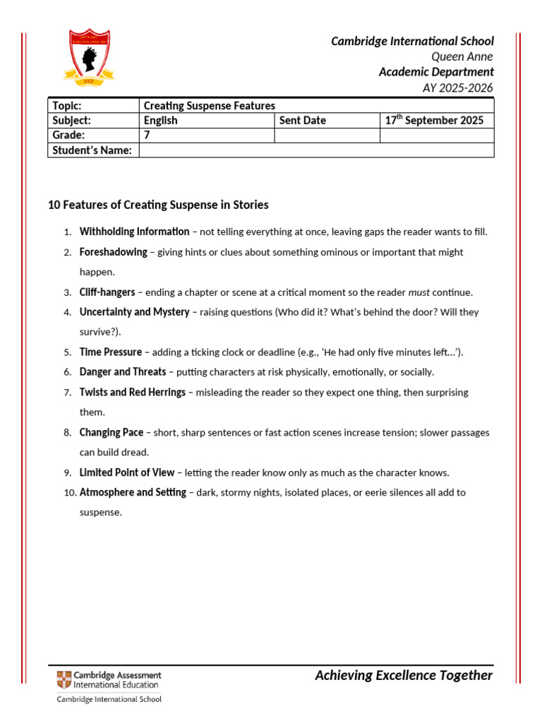 G7. Features of Creating Suspense | PDF
