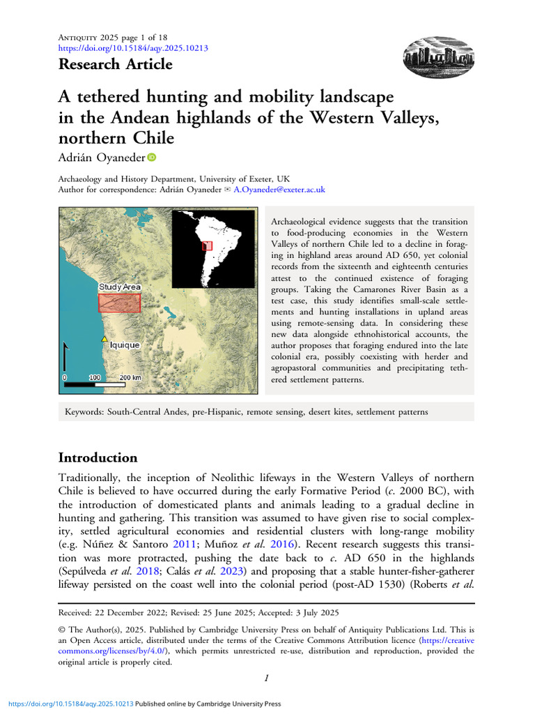 A Tethered Hunting and Mobility Landscape in The Andean Highlands of ...