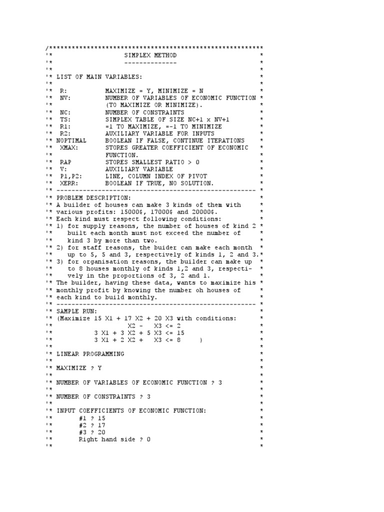Simplex Method | PDF | Linear Programming | Subroutine