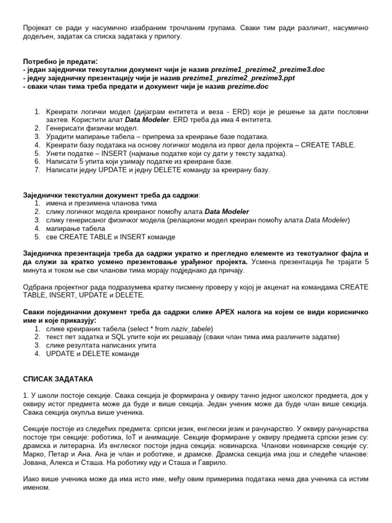 Projektni Zadatak 02 Kreiranje Baze | PDF