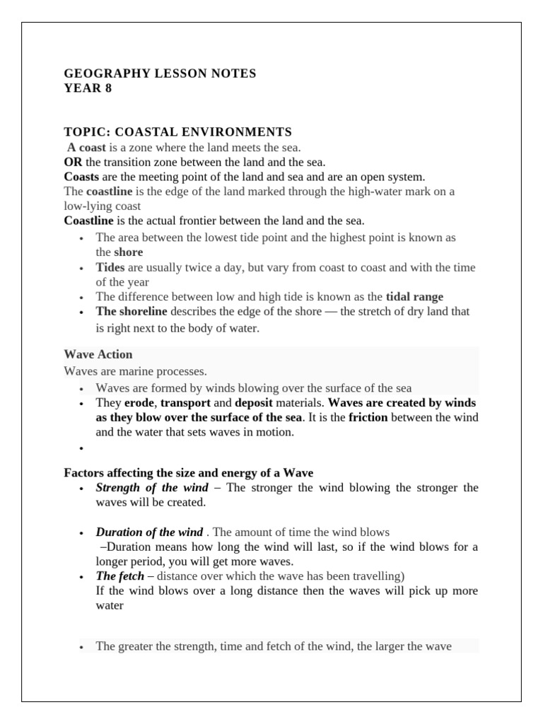 Year 8 Coastal Environments Overview | PDF | Coast | Sea