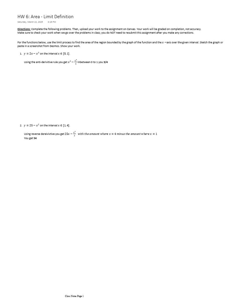 Area Calculation Using Limits | PDF