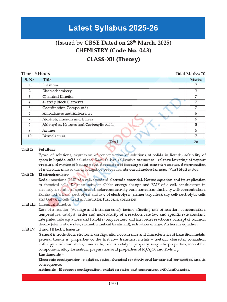 CBSE Class 12 Chemistry Syllabus 2025-26 | PDF | Chemical Reactions ...
