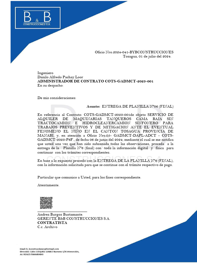 11 Reingreso de Planilla #6 - Oficio 041-Signed | PDF