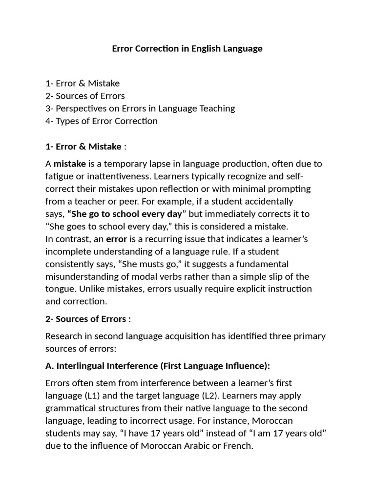 Error Correction Techniques | PDF | Second Language | Learning