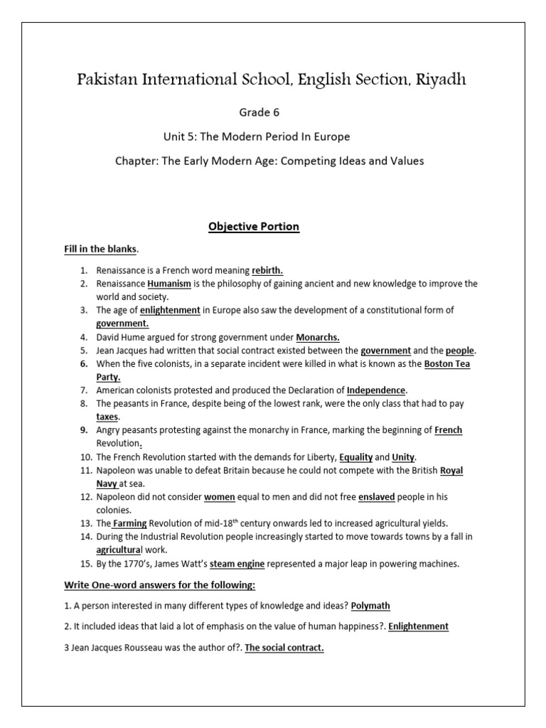 Early Modern Europe: Key Concepts | PDF | Age Of Enlightenment | French ...