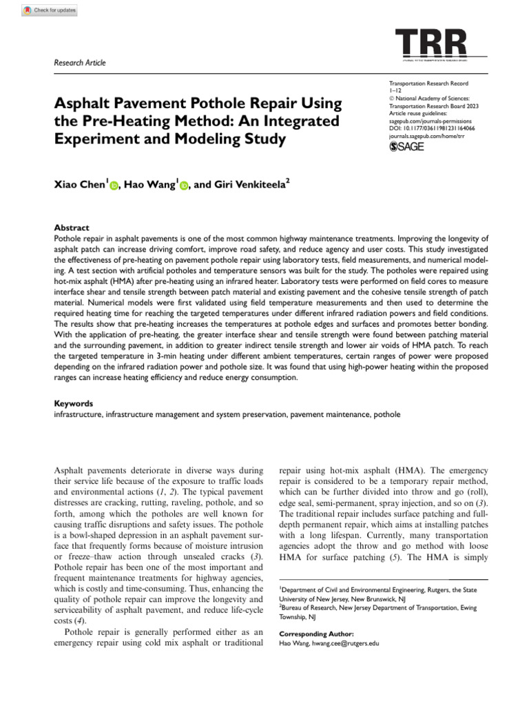Asphalt Pavement Pothole Repair Using The Pre-Heating Method An ...