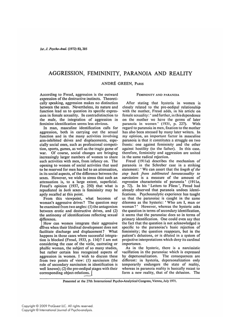 Green - Aggression, Femininity, Paranoia and Reality (1972) | PDF