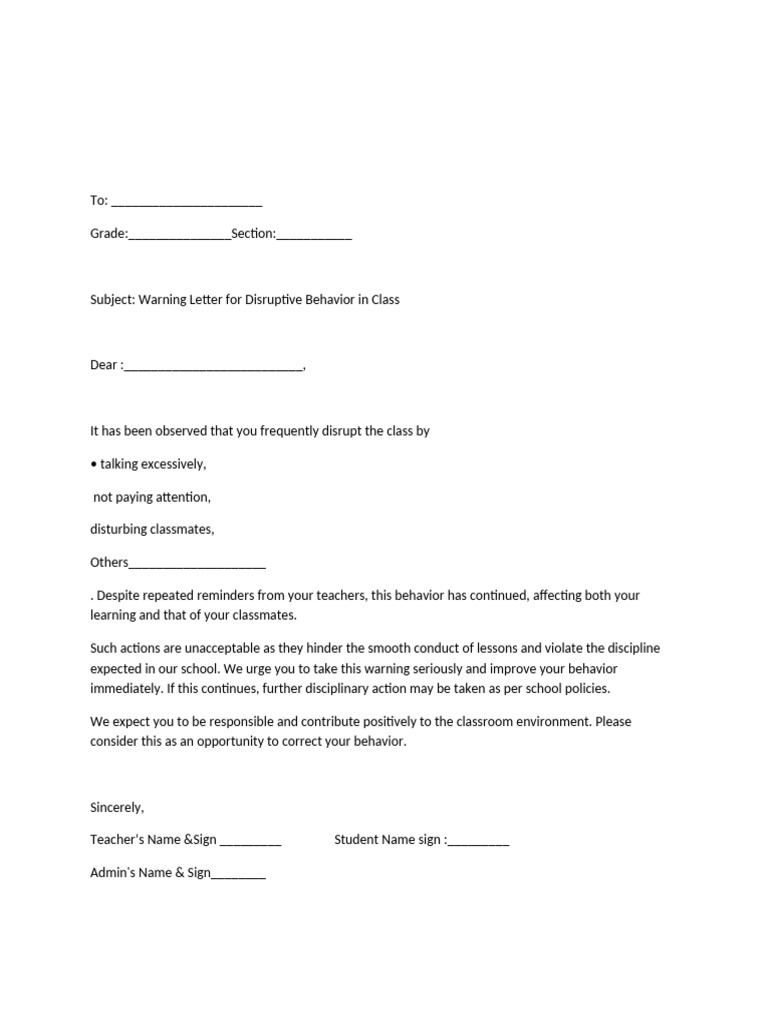 Warning Letter for Class Disruption | PDF