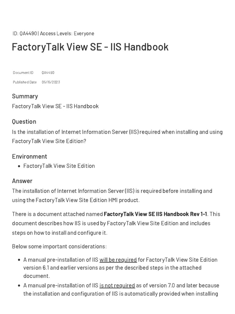 FactoryTalk View SE IIS Installation Guide | PDF | Internet Information ...