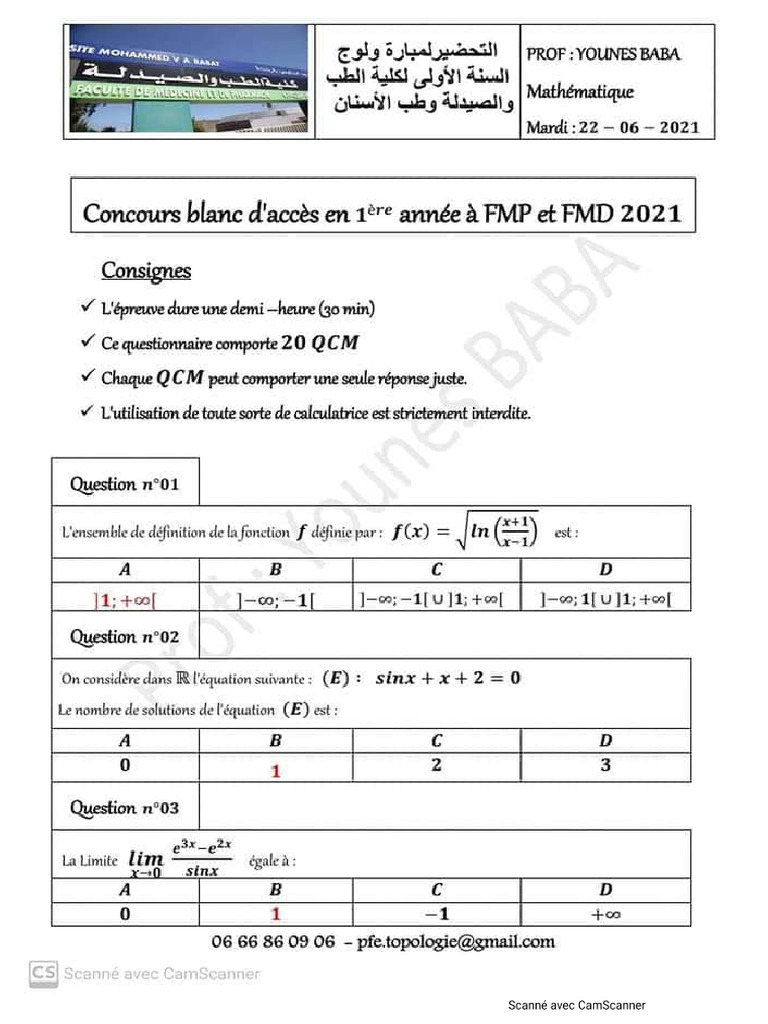 Concours Blanc Math +correction | PDF