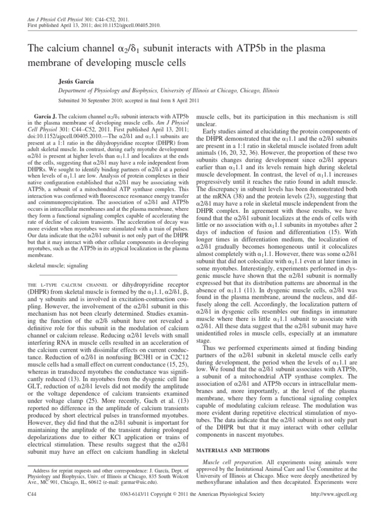 García 2011 the Calcium Channel α2 δ1 Subunit Interacts With Atp5b in ...