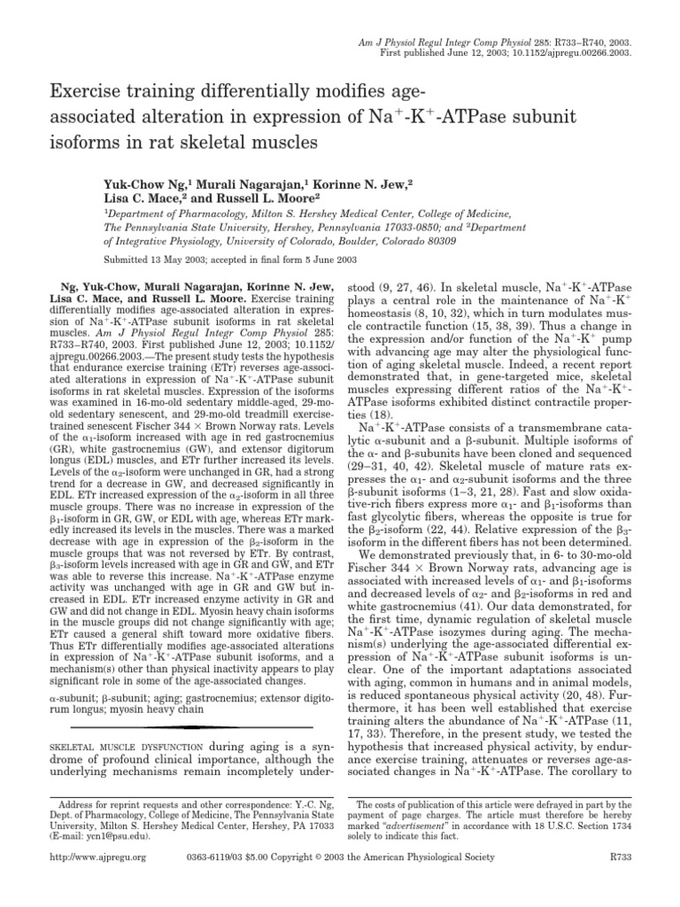 NG Et Al 2003 Exercise Training Differentially Modifies Age Associated ...