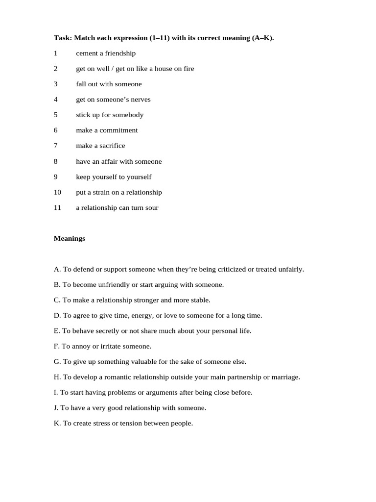 Matching Exercise Relationship | PDF
