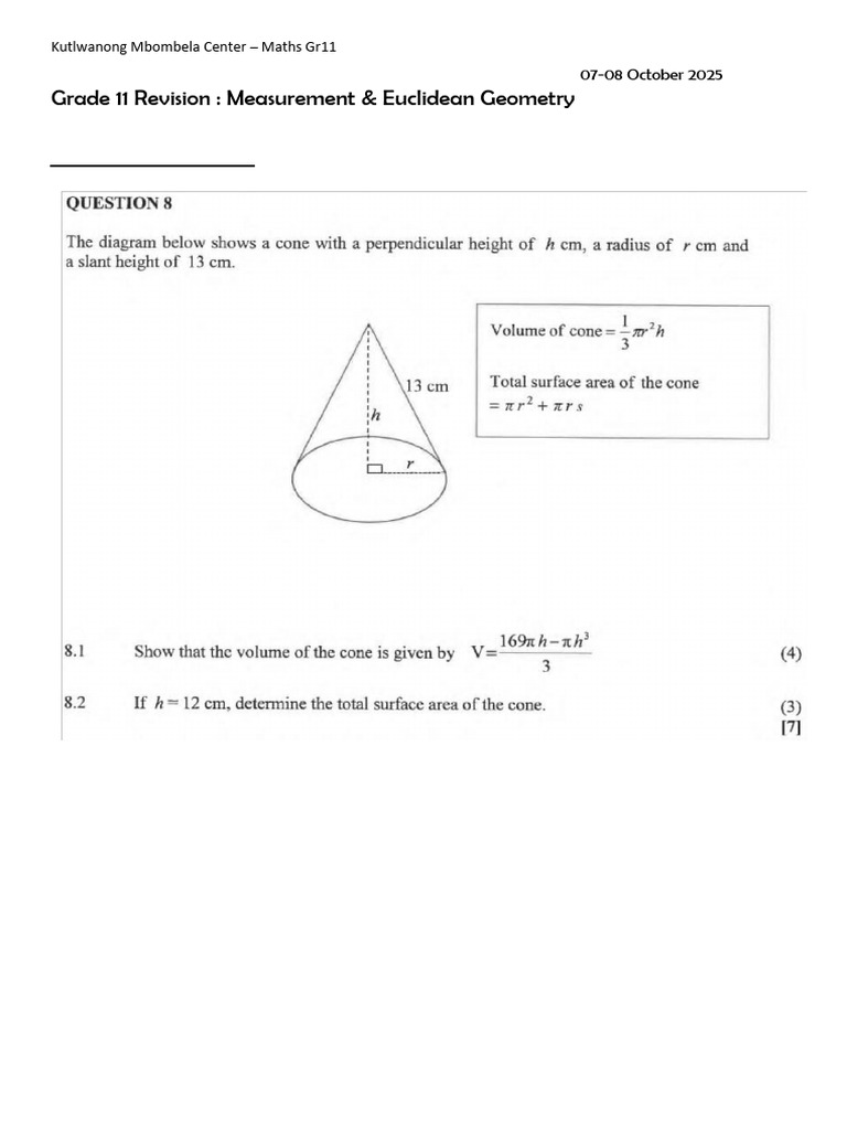 Maths Gr11 Measurement & Euclidean Geometry 2025 - 251009 - 090957 | PDF