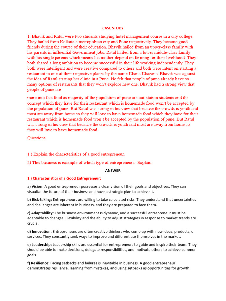 Case Study, Entrepreneurial Development | PDF | Entrepreneurship | Startup Company