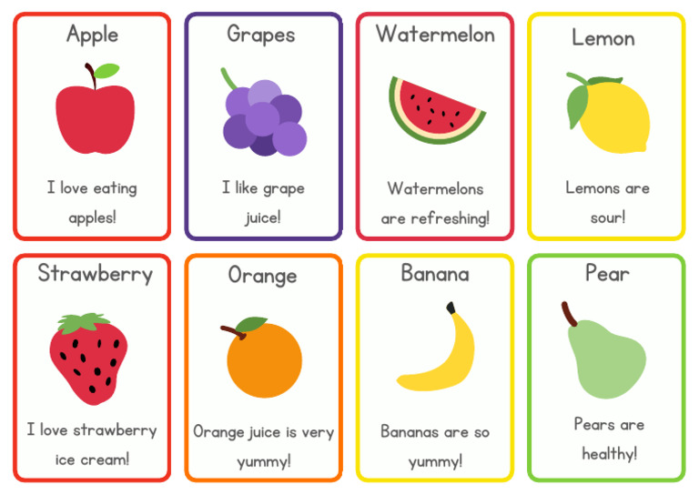 White Colorful Illustrative Fruits Flashcards | PDF